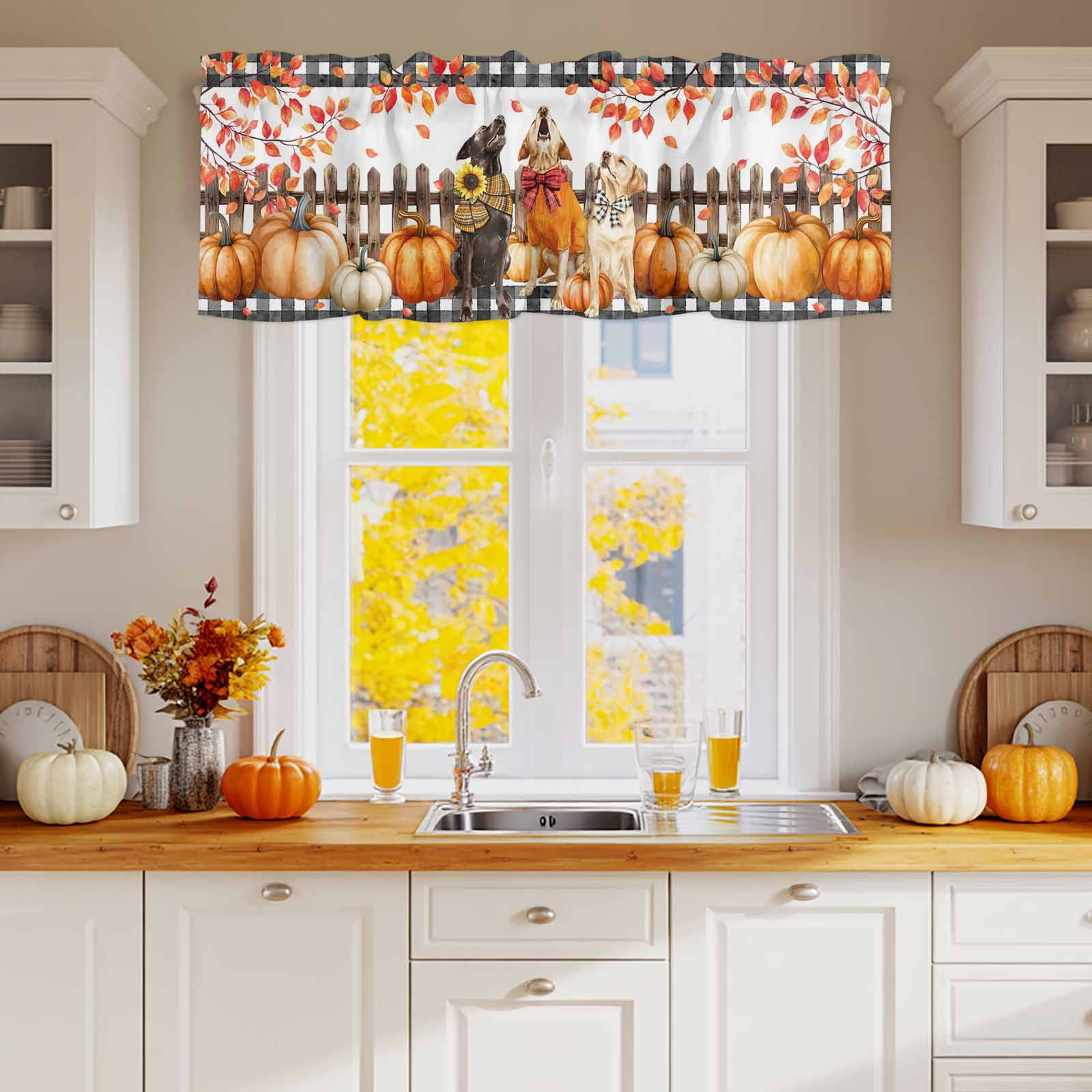 Autumn Pumpkins Dog Valances for Windows,Kitchen Valance Rod Pocket ...