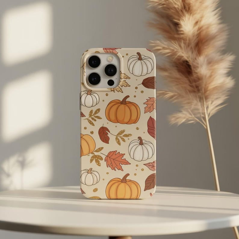 Autumn Pumpkins Fall Leaves Phone Case, Harvest Theme iPhone 11–17 ...