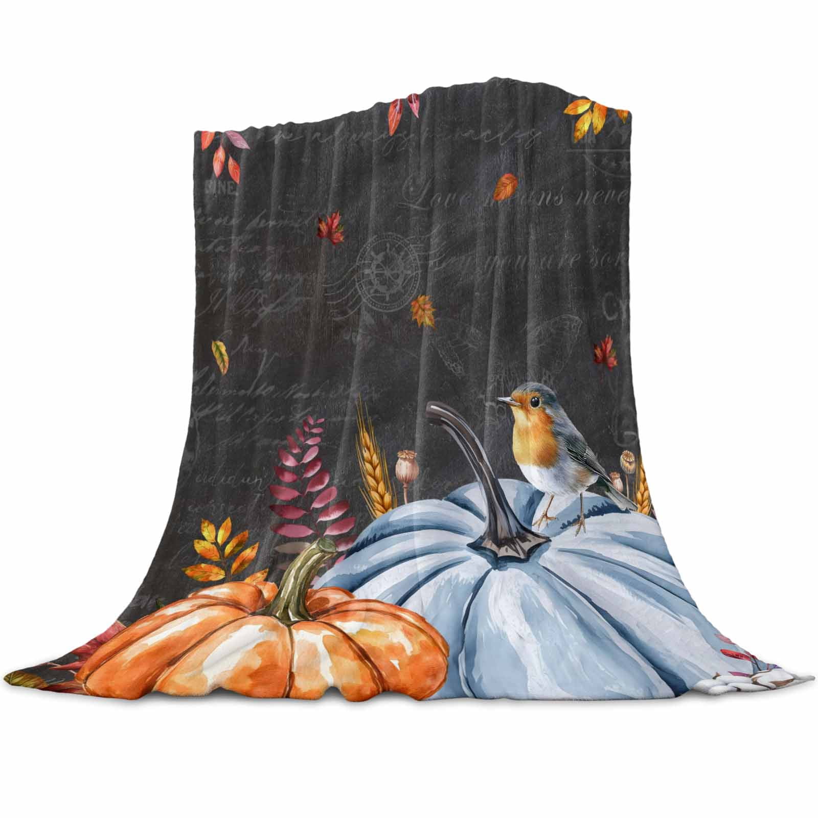 Autumn Pumpkins Flannel Blanket for Bed,Travel and Camping, Fallen ...