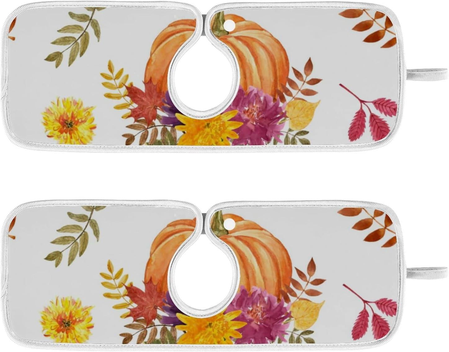 Autumn Pumpkins Flowers Kitchen Sink Splash Guard 2 Pack Faucet ...