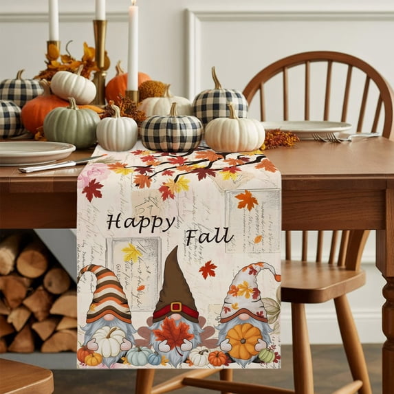 Autumn Pumpkins Gnomes on Letter Table Runner 13x70in Non-Slip Cotton ...