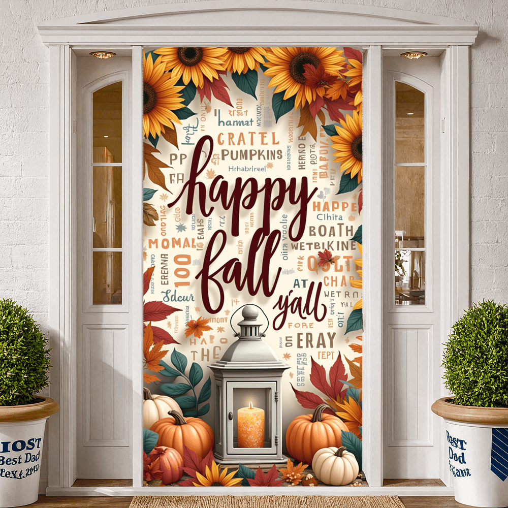 Autumn Pumpkins Happy Fall Banner Floral Lantern for Thanksgiving ...