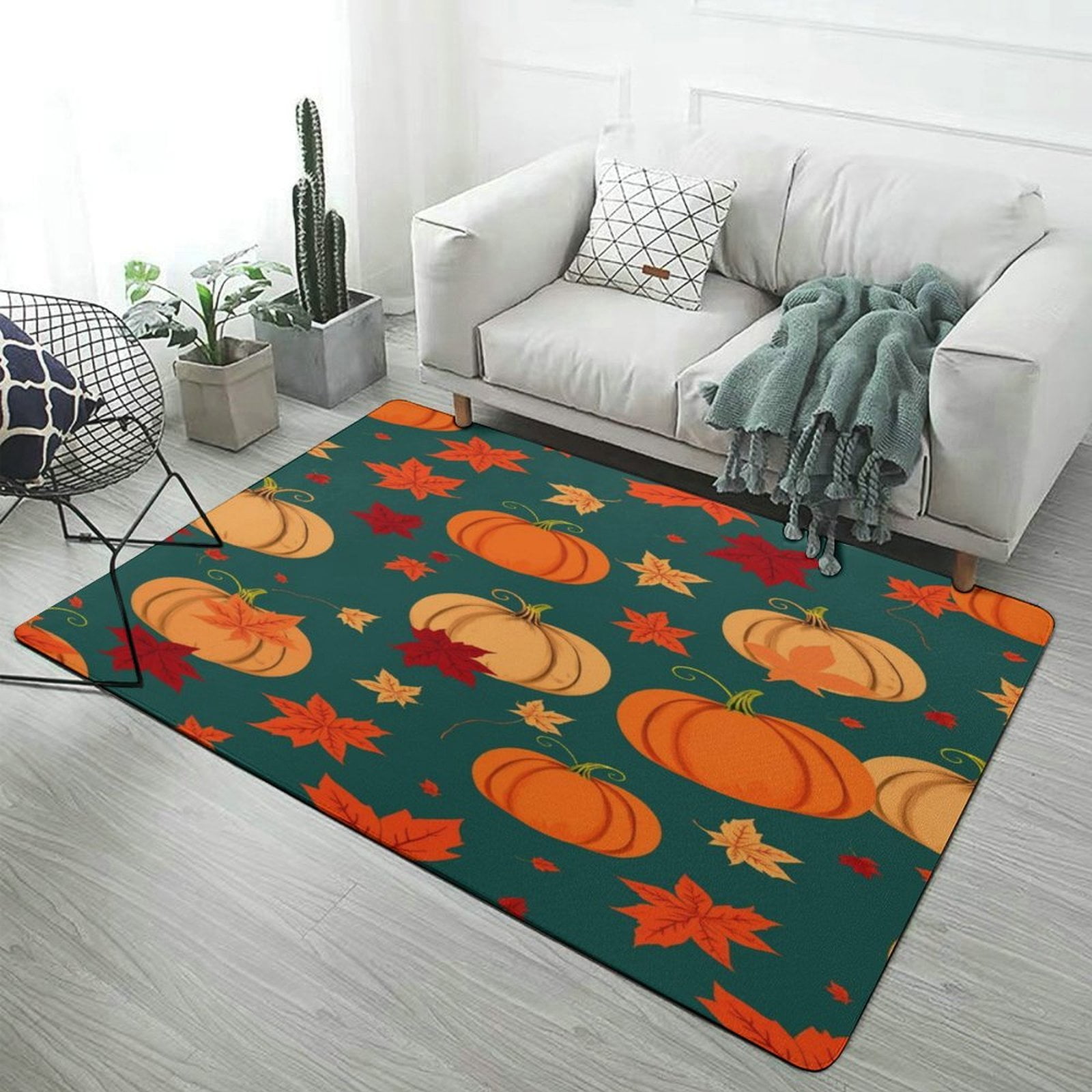 Autumn Pumpkins Leaves Area Rug Wet Carpet Luxury Area Rug Living Room ...