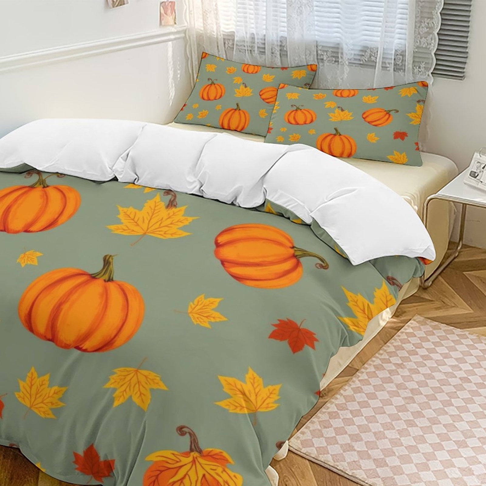 Autumn Pumpkins Leaves Bedding Comforter Set Quilt Bedding Set with 1 Comforter And 2 ...