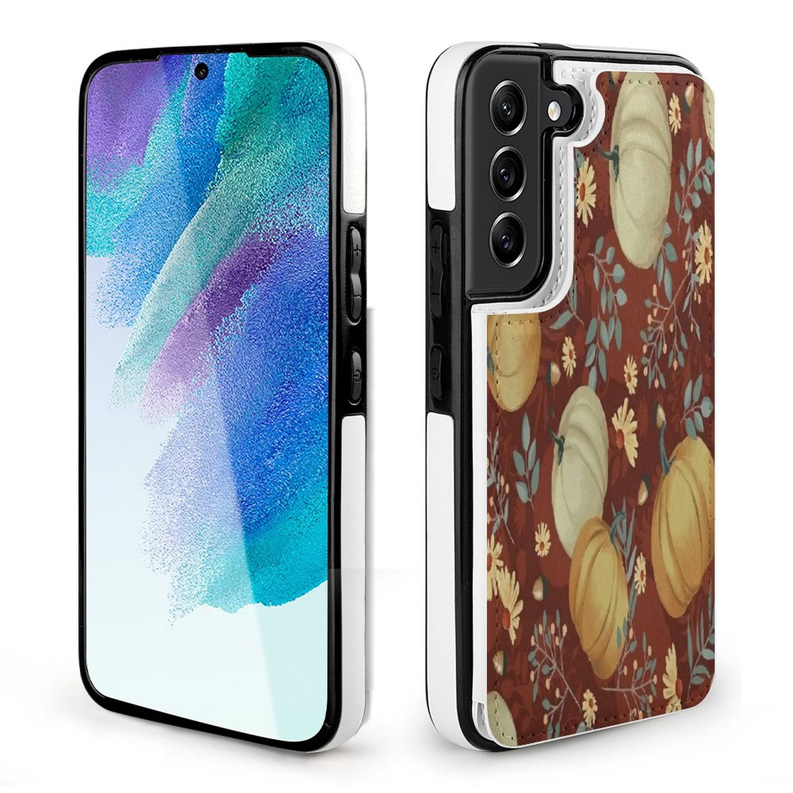 Autumn Pumpkins Maroon Background Leather Wallet Case for Samsung ...