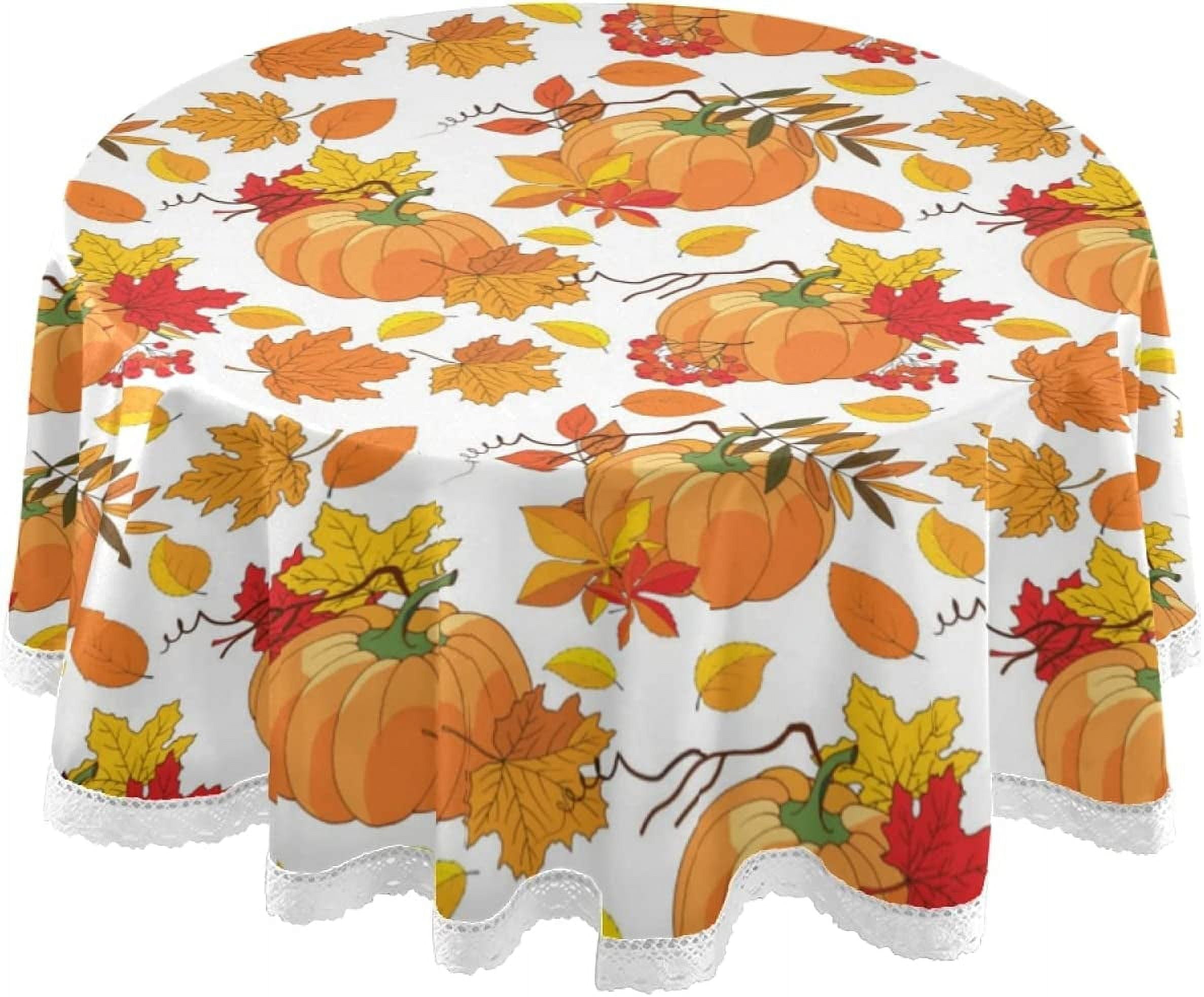 Autumn Pumpkins Orange Leaves Tablecloth Fall Maples Thanksgiving Berry ...