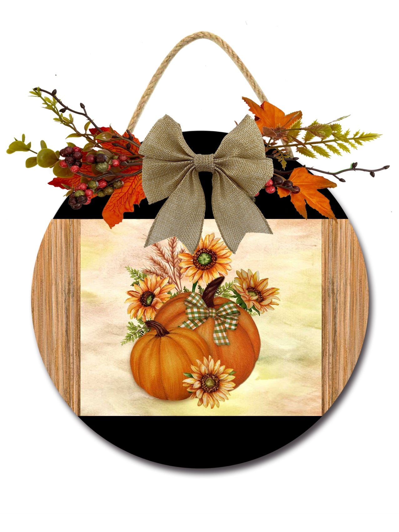 Autumn Pumpkins Sign Front for Door Decoration, 12 in Round Wood ...