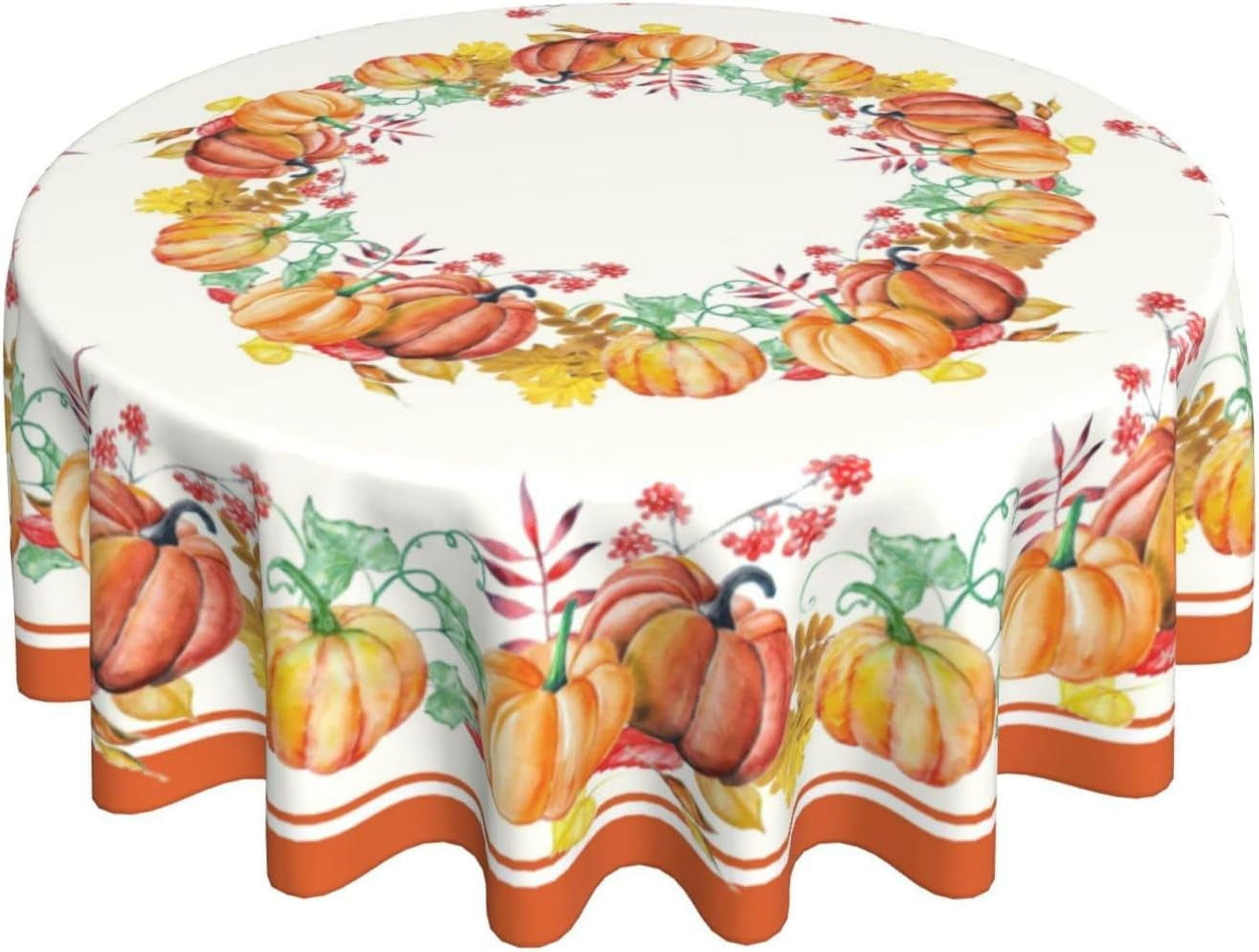 Autumn Pumpkins Tablecloth 60 Inch Round Thanksgiving Table Cloth Fall ...