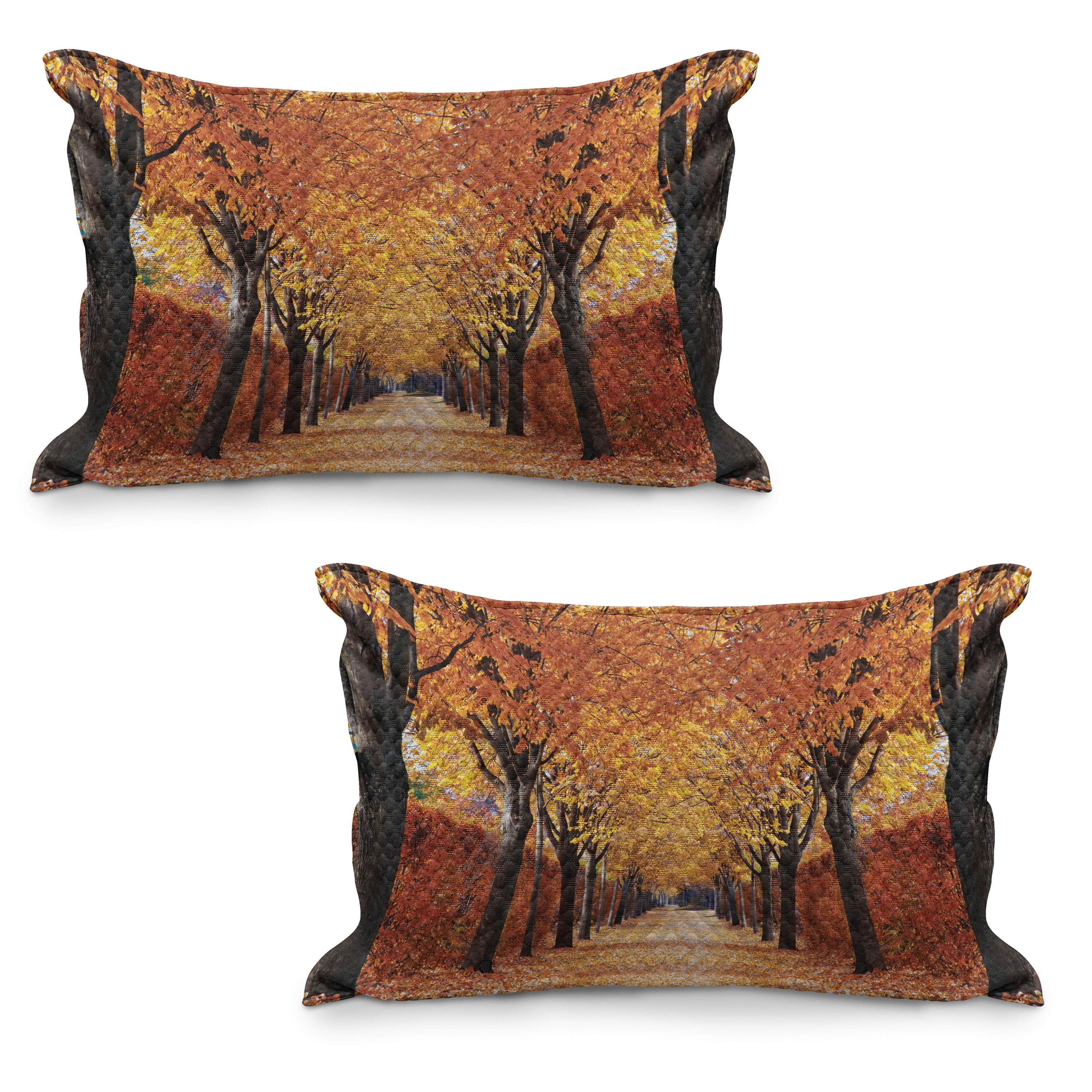 Autumn Quilted Pillowcover Set of 2, Pathway in the Woods Covered Dried ...