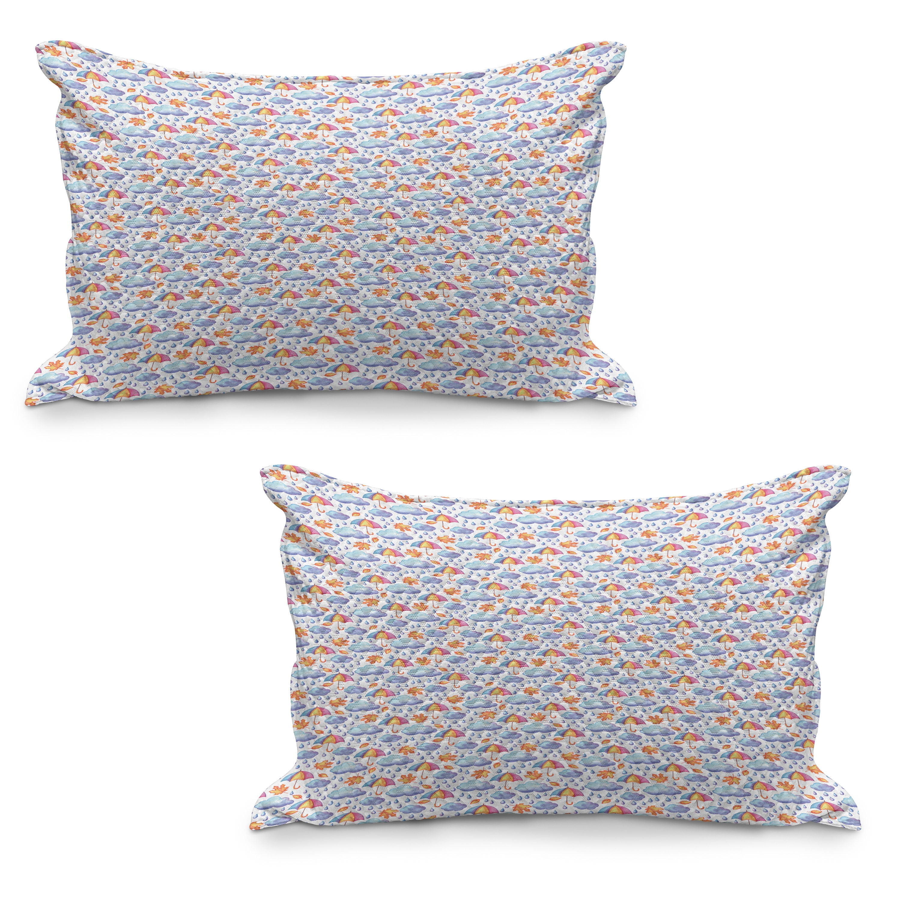 Autumn Quilted Pillowcover Set of 2, Watercolor Look Rain Umbrella ...