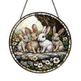 Autumn Rabbit Glass Suncatcher for Window, Forest Animal Decor, Warm ...
