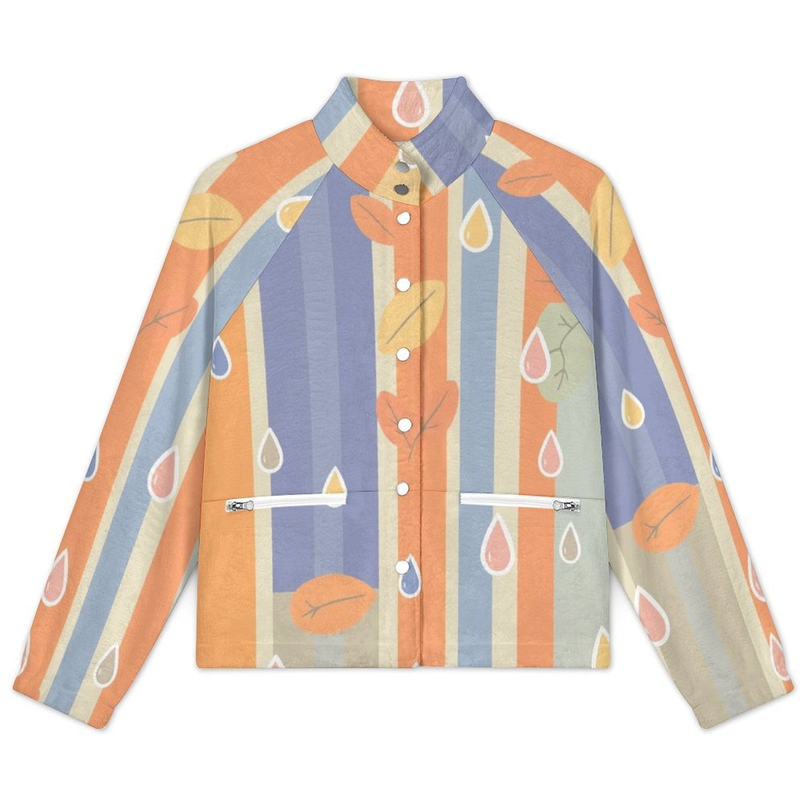 Autumn Rain Stripes Fall Winter Women Jacket Stand Collar Thick Plush ...