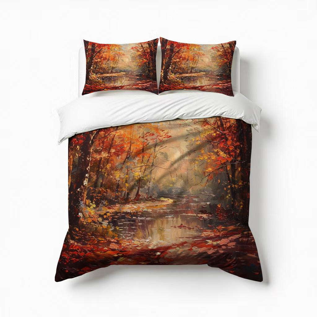 Autumn Red Maple Forest Bedding Set 3 Pcs Soft Microfiber Quilt Cover ...
