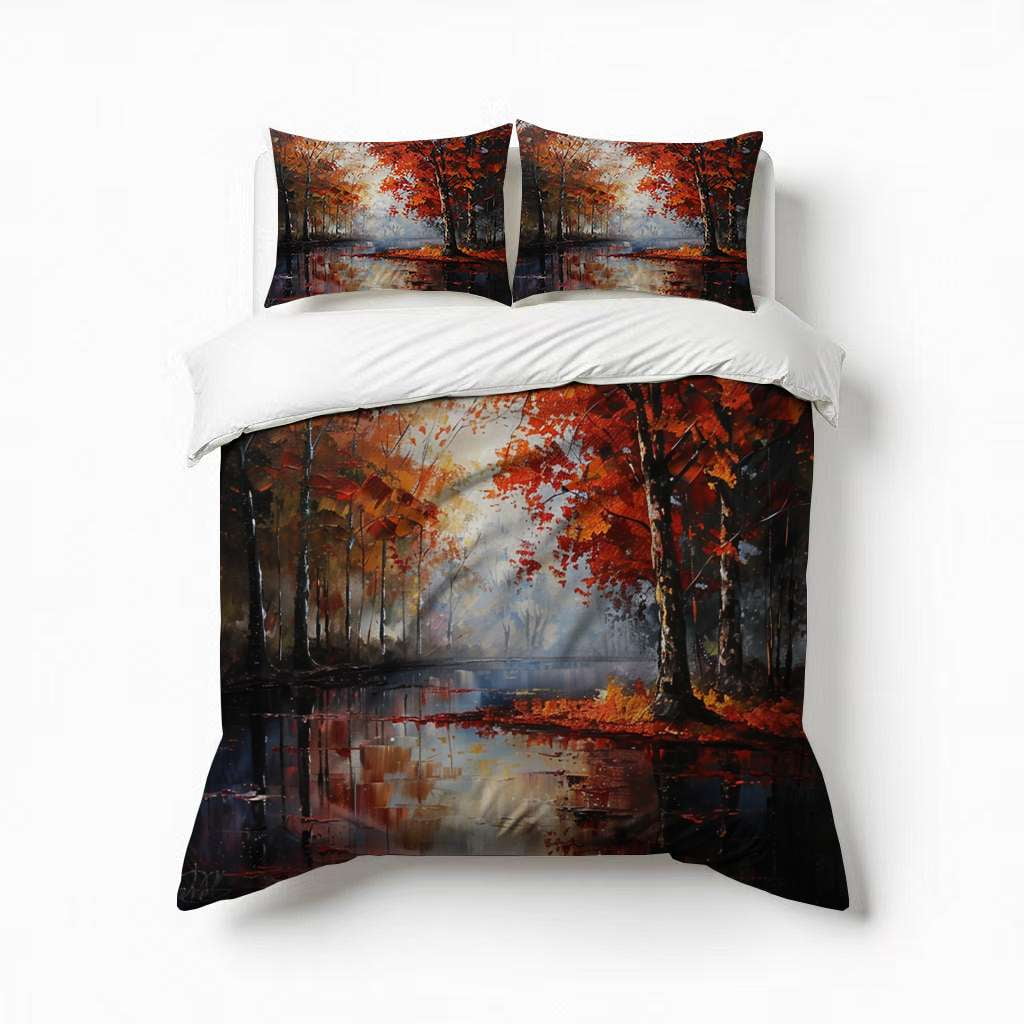 Autumn Red Maple Forest Bedding Set 3 Pcs Soft Microfiber Quilt Cover ...