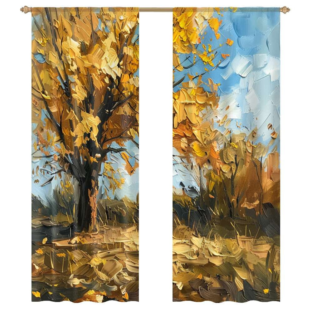 Autumn Red Maple Forest Modern Tulle Window Curtains for Living Room ...