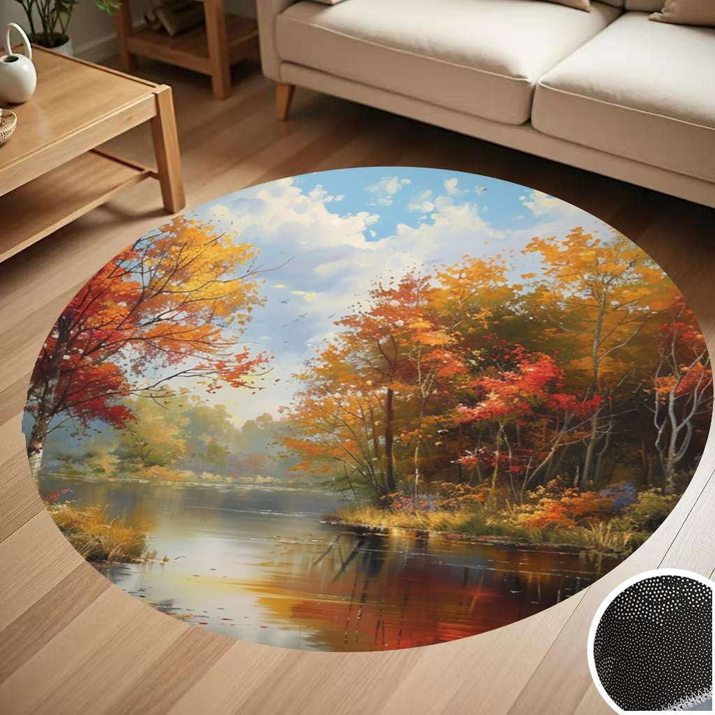 Autumn Red Maple Forest Round Carpet Living Room Bedroom Home ...
