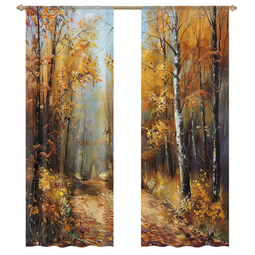 Autumn Red Maple Forest Sheer Voile Curtain Window Tulle Curtains For ...