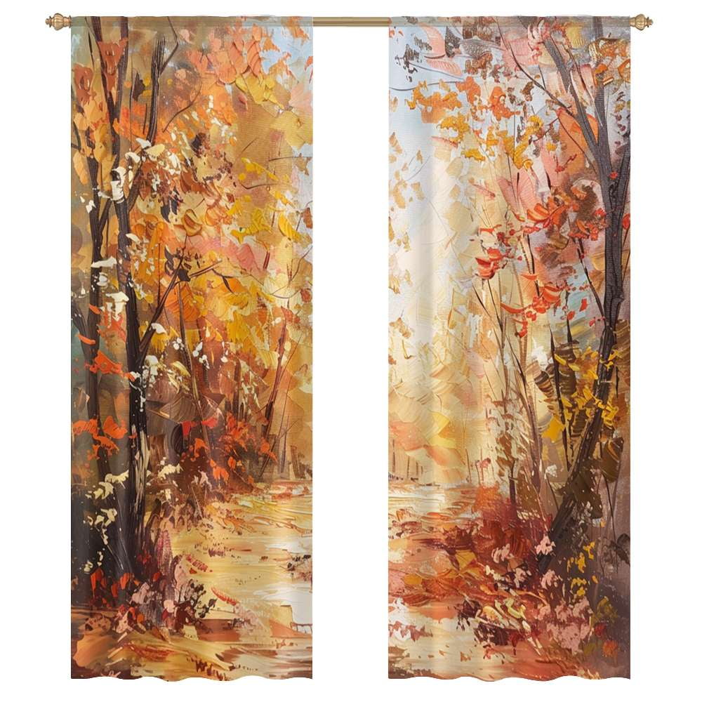 Autumn Red Maple Forest Sheer Voile Curtain Window Tulle Curtains For ...