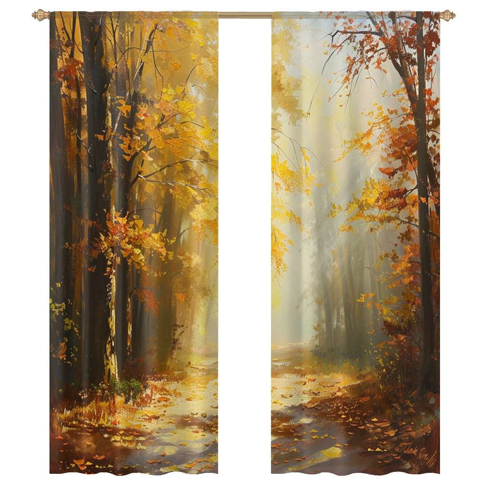 Autumn Red Maple Forest Sheer Window Curtains for Living Room Kitchen ...