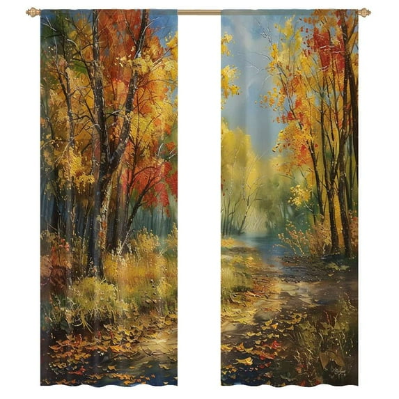 Autumn Red Maple Forest Tulle Curtains For Living Room Chiffon Sheer ...