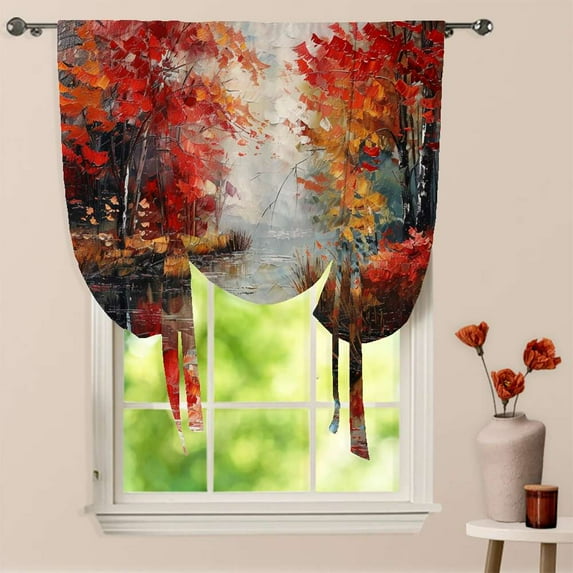 Autumn Red Maple Forest Window Curtain for Living Room Roman Curtain ...