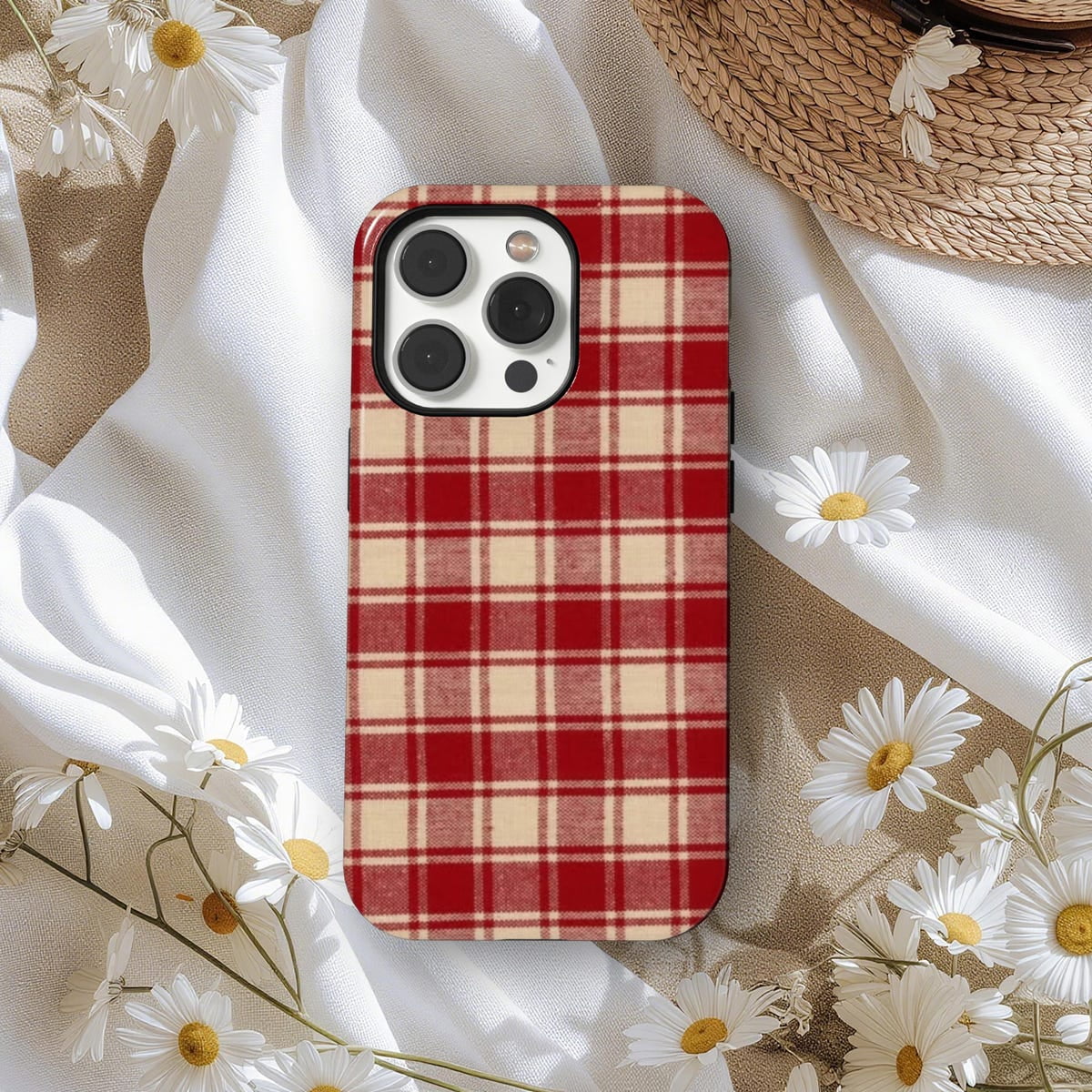 Autumn Red Plaid Vintage Tartan Vibe Phone Case with iPhone 17 to 11 ...