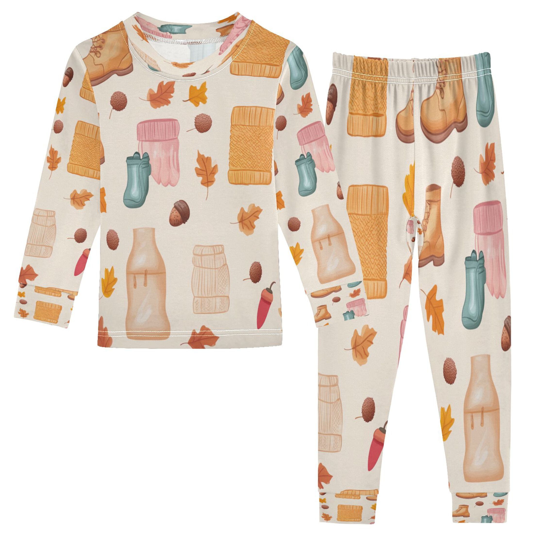 Autumn Repeating Pattern Cotton Pajamas 2 Piece Set Sleepwear Soft and ...