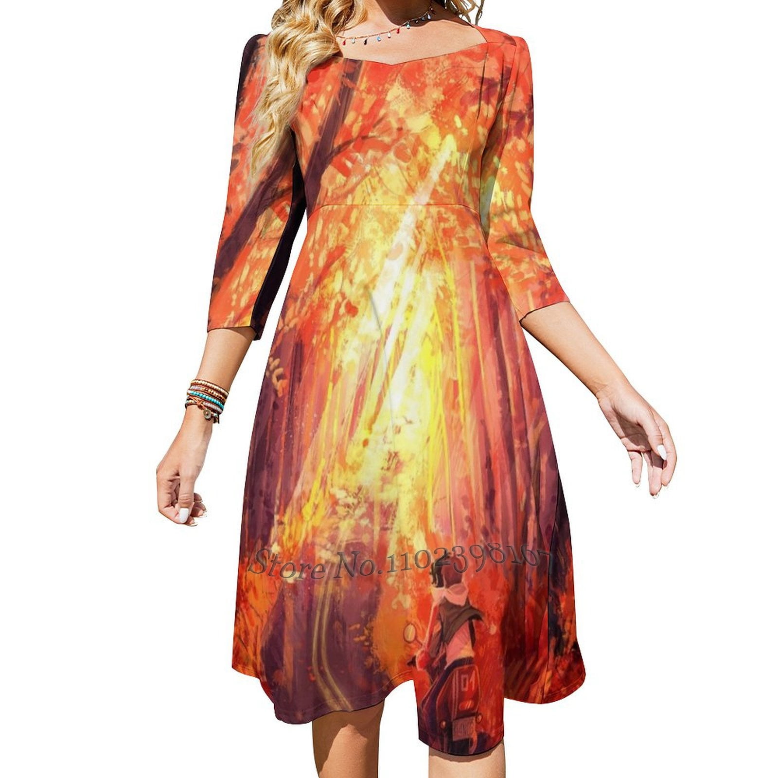 Autumn Ride Square Neck Dress Sweet Summer Dress Women Elegant Halter ...