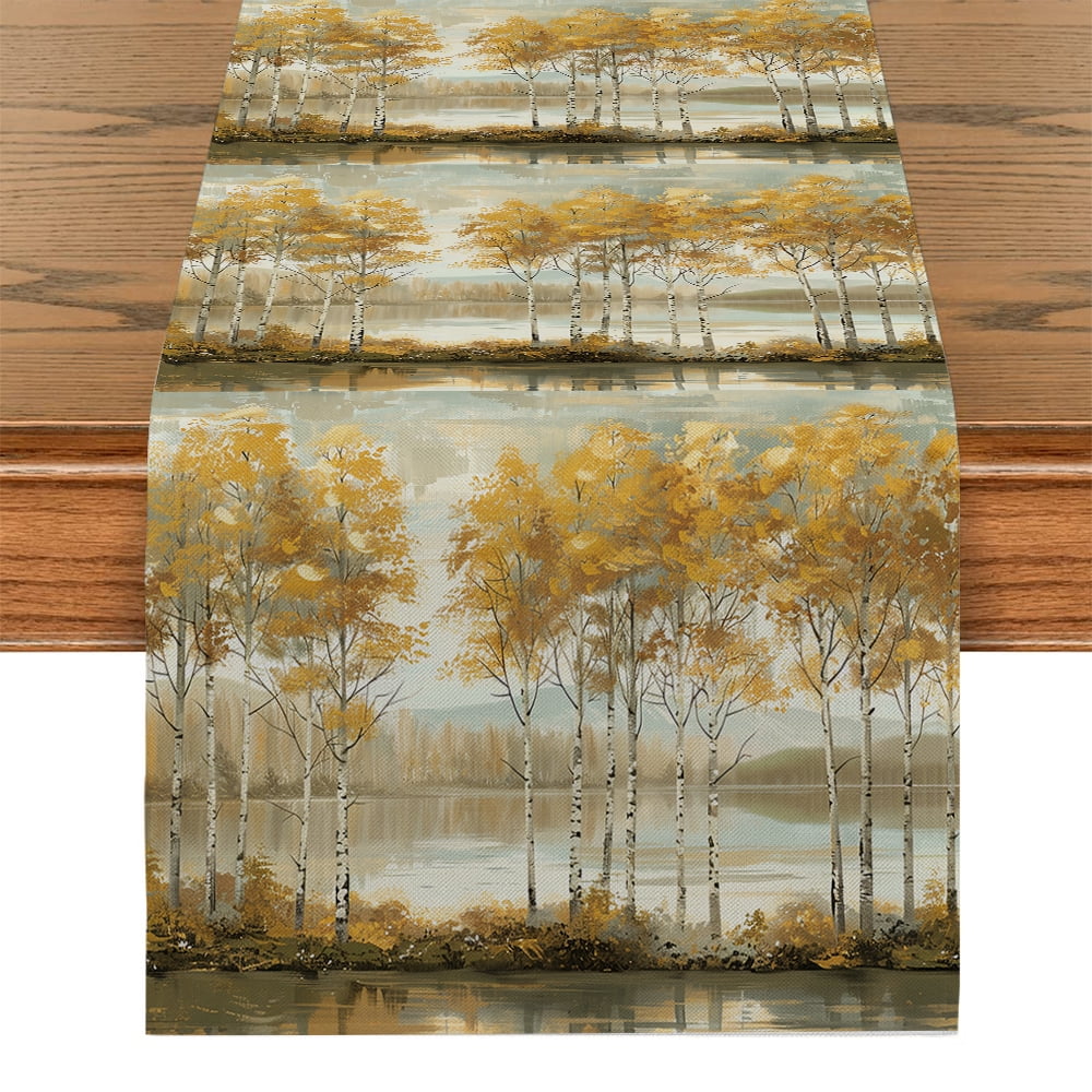Autumn River Birch Forest Table Runner Wedding ration Cloth Dining r ...