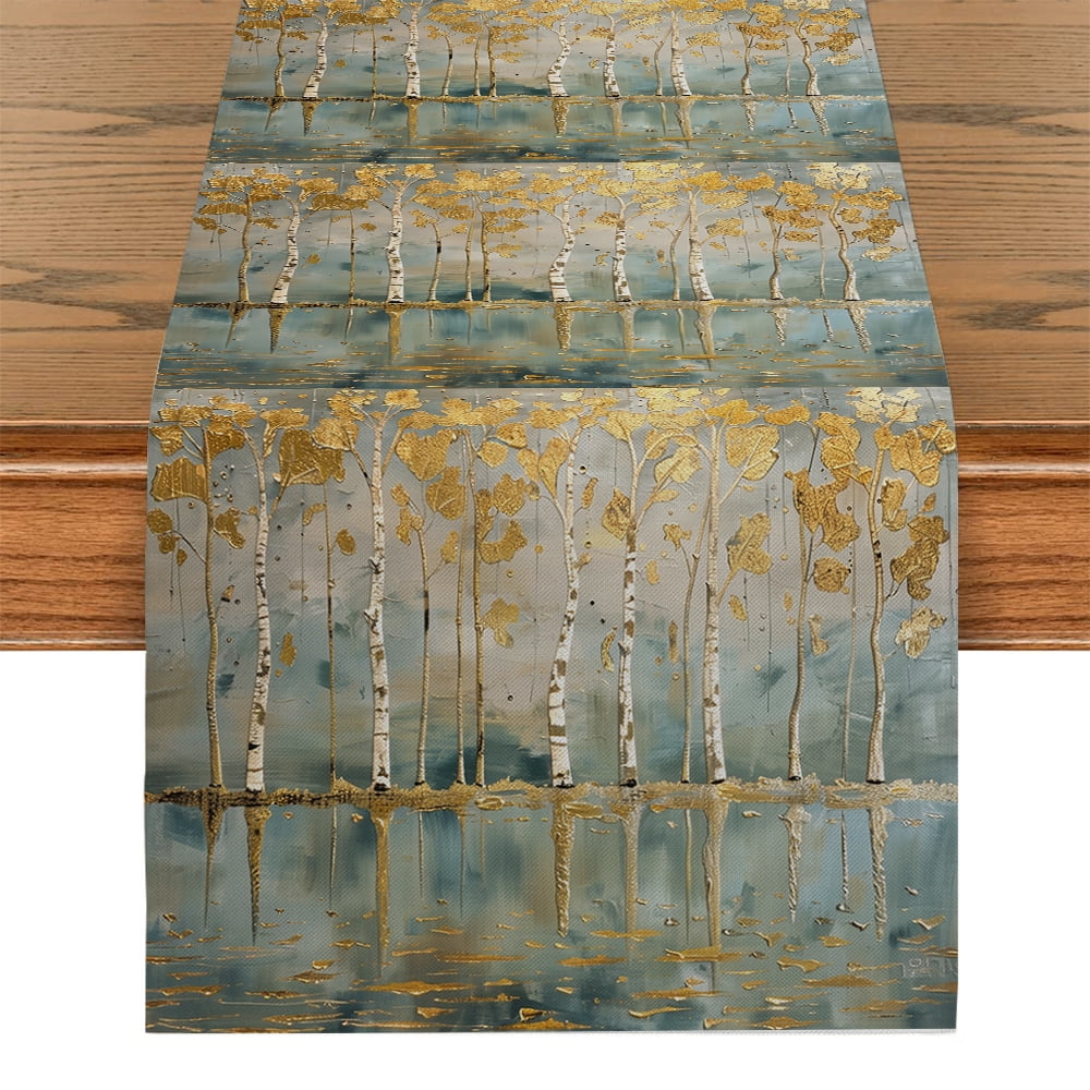 Autumn River Birch Forest Table Runner Wedding ration Cloth Dining r ...