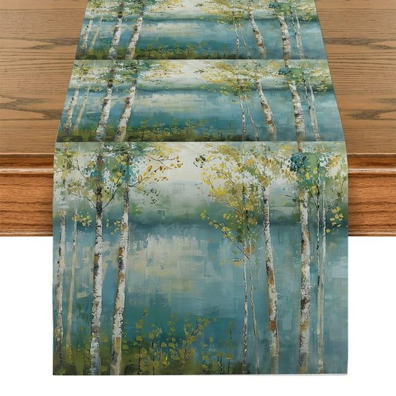 Autumn River Birch Forest Table Runner Wedding ration Cloth Dining r ...