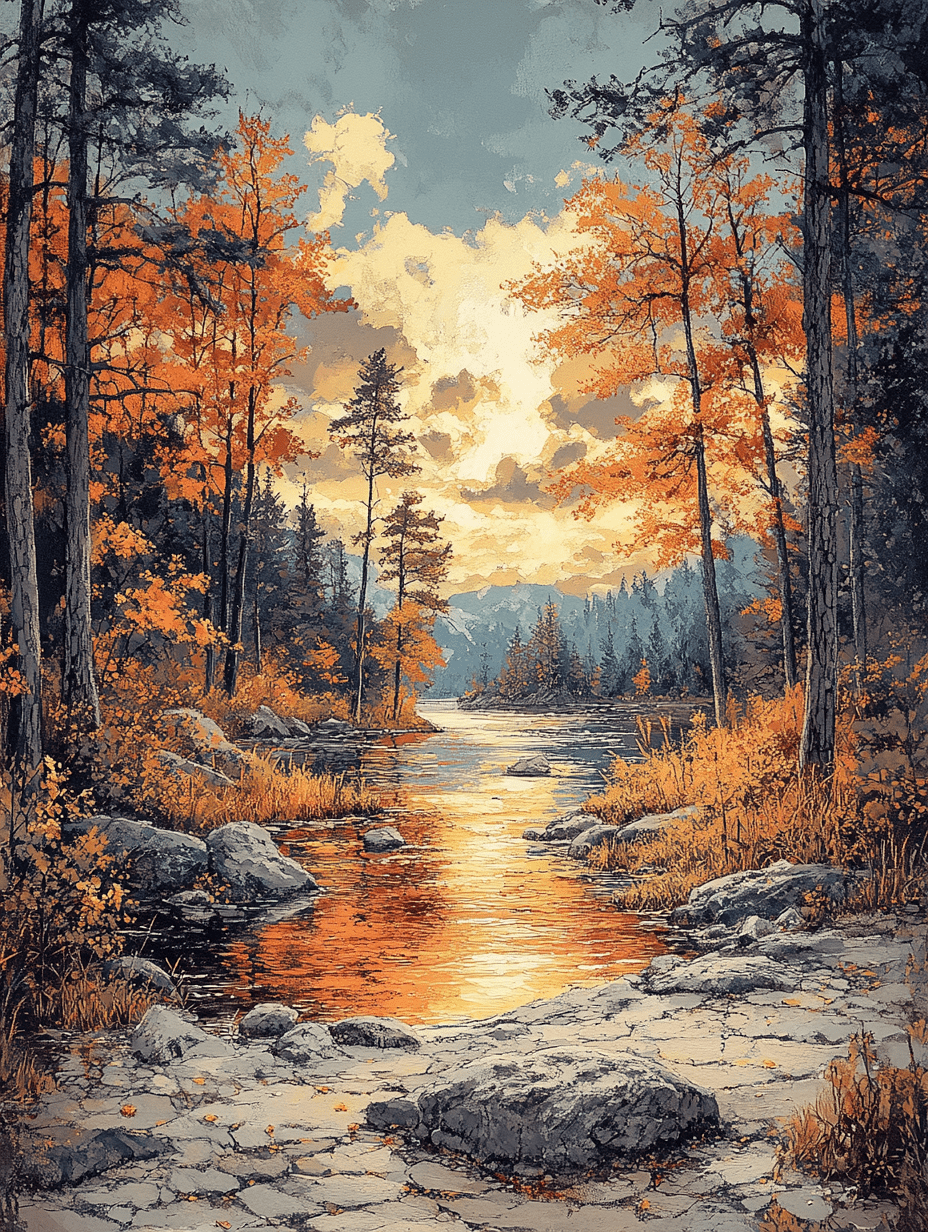 Autumn River Landscape Canvas Print/Wall Art Perfect for Living Room Dining Room and Hallway ...
