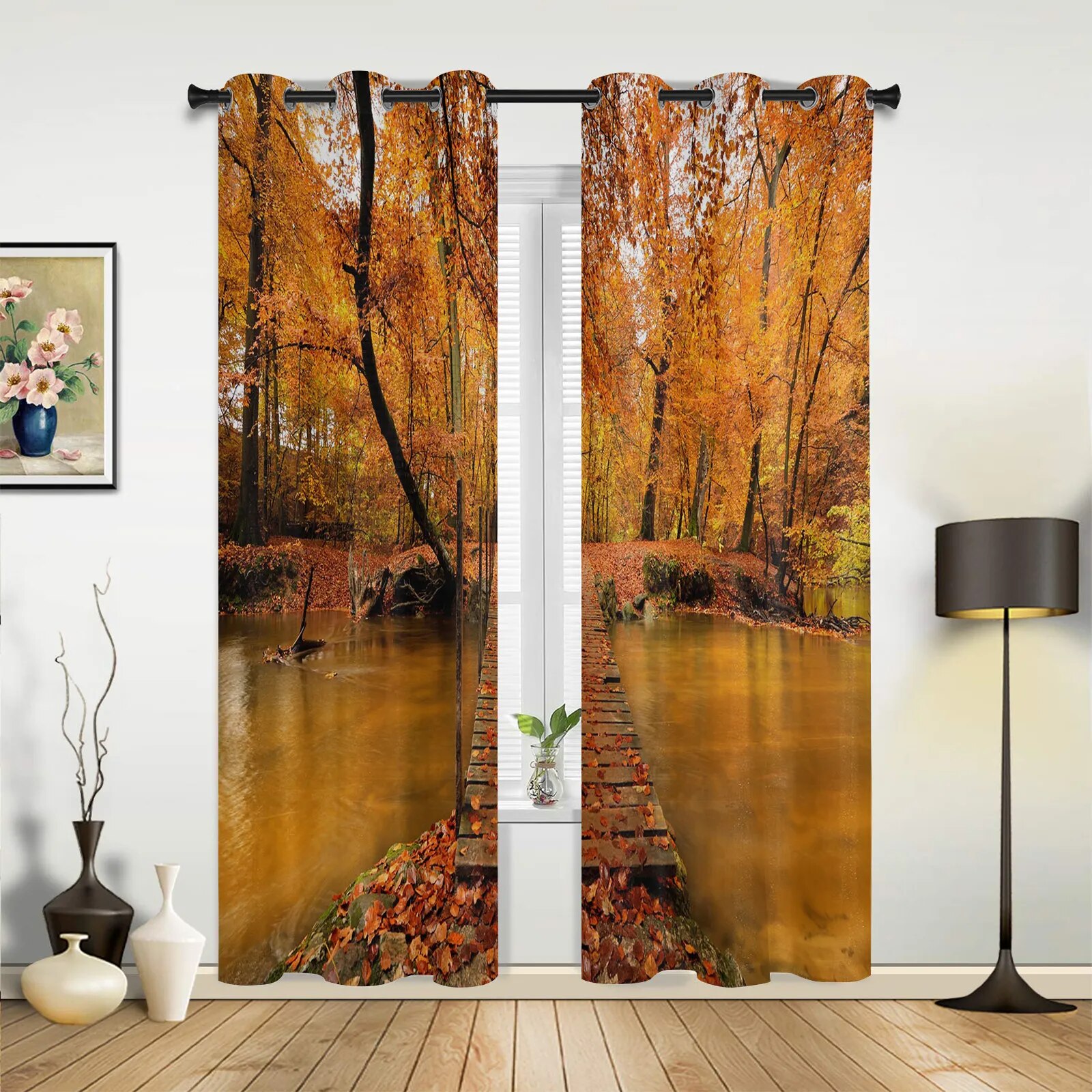 Autumn River Scenery Austria Woods Jungle Window Curtains for Bedroom ...
