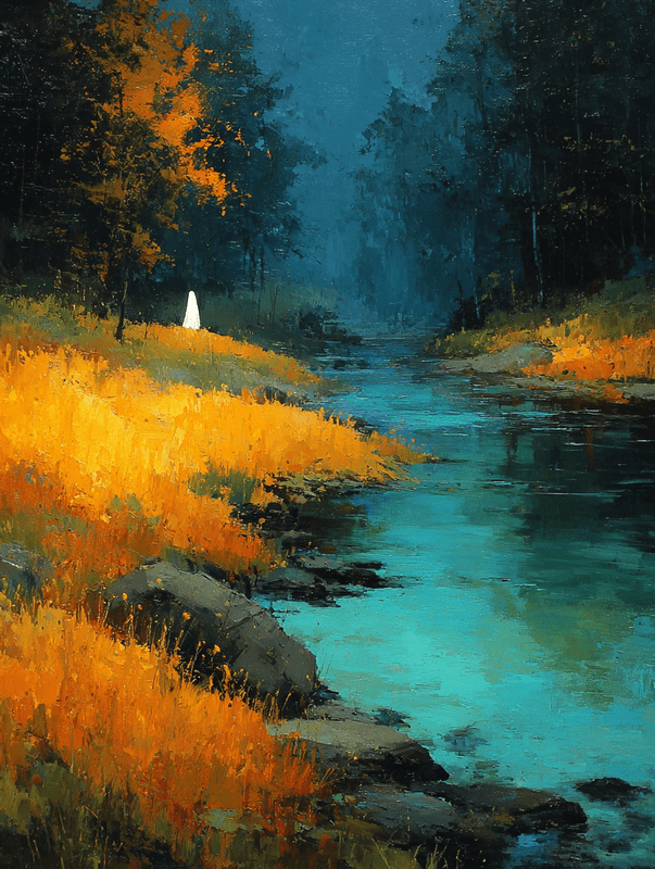 Autumn Riverside Ghost Tranquil Landscape Canvas Spooky Halloween Home ...