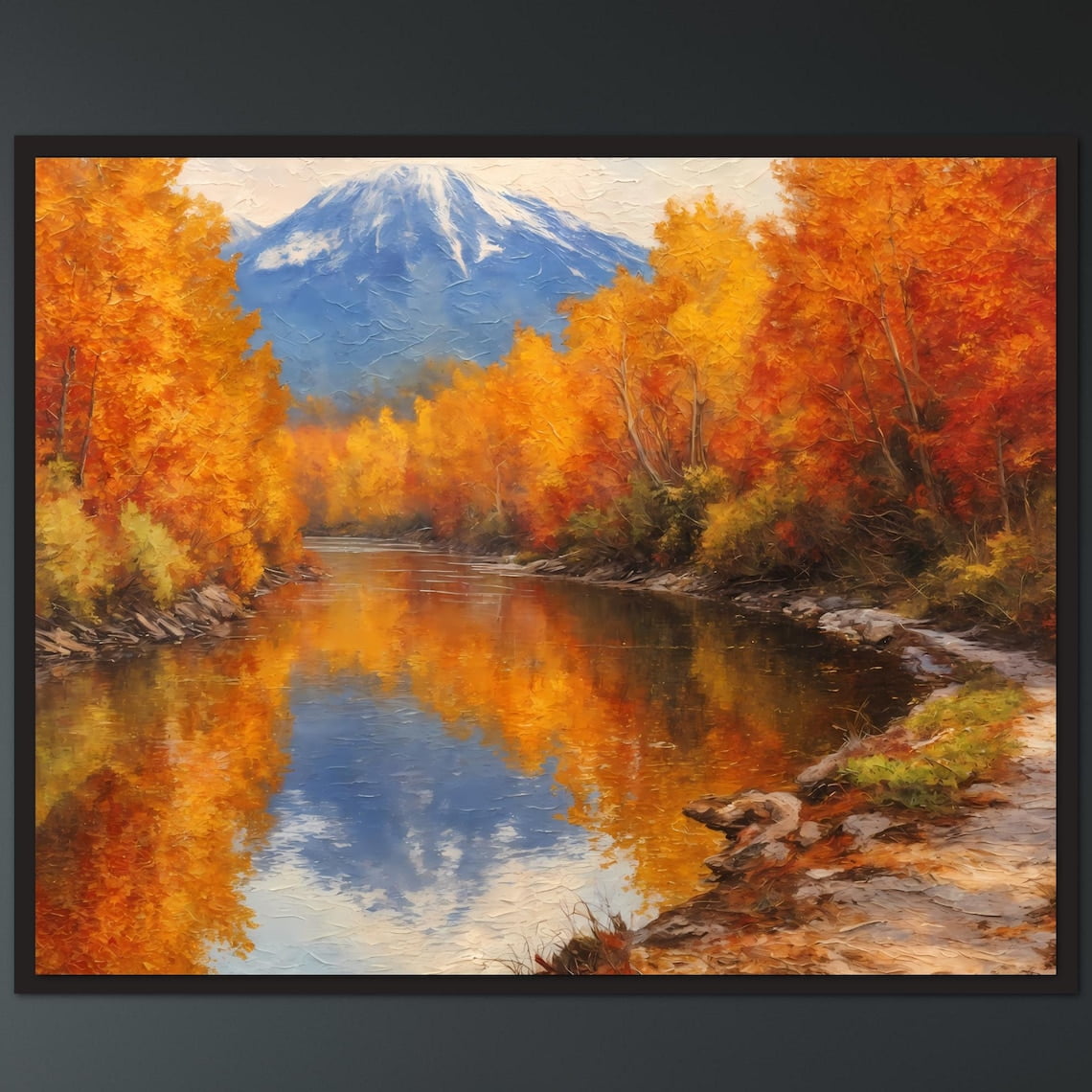 Autumn Riverside Poster Style Colorful Foliage Poster Wall Art Rustic ...