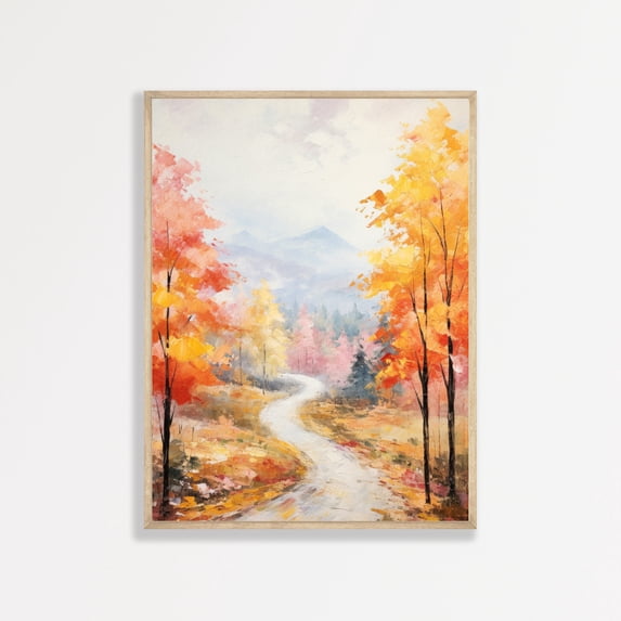 Autumn Road Painting Vintage Pastel Fall Landscape Print Home Decor ...