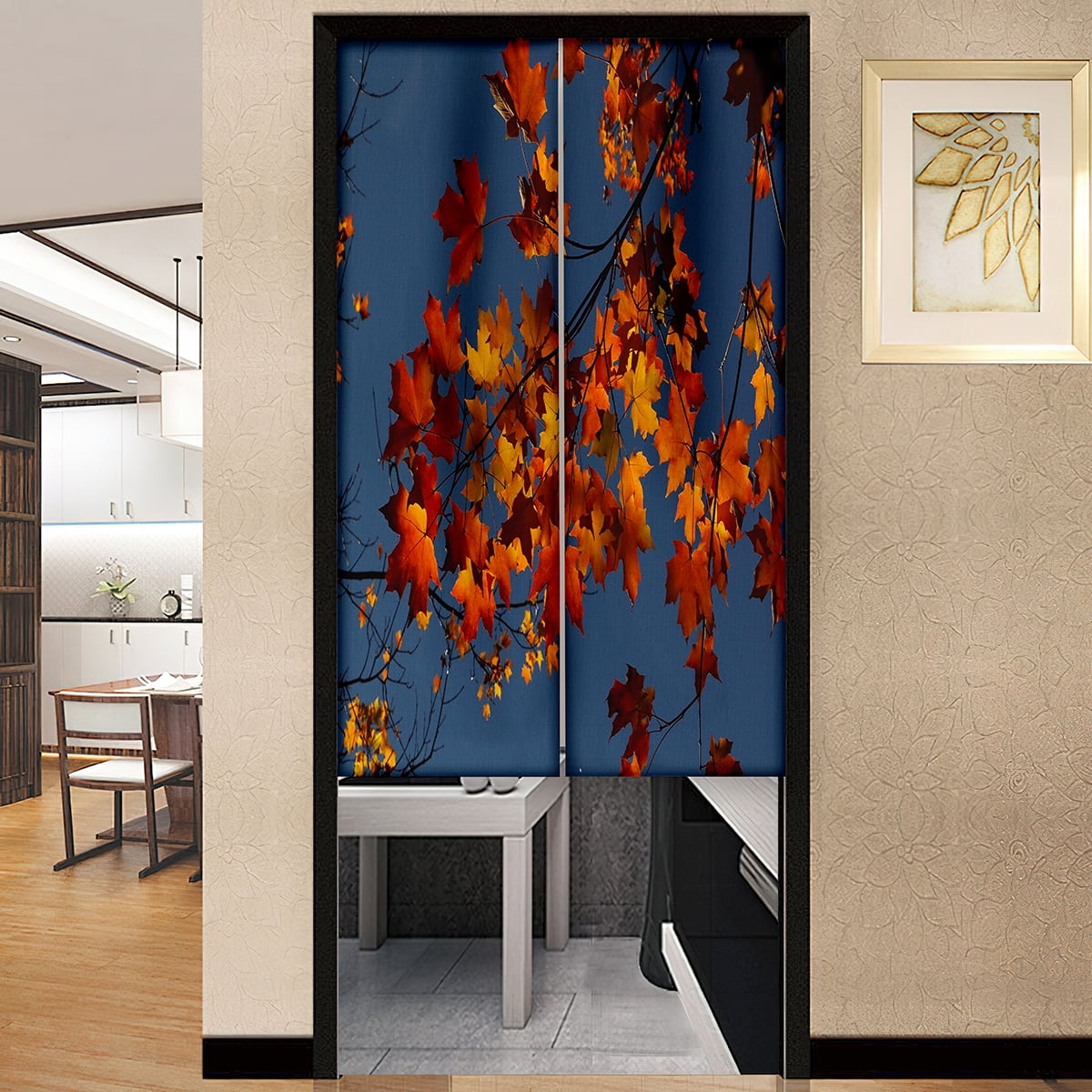 Autumn Road Trees Leaves Door Curtain Linen Kitchen Partition Drapes ...