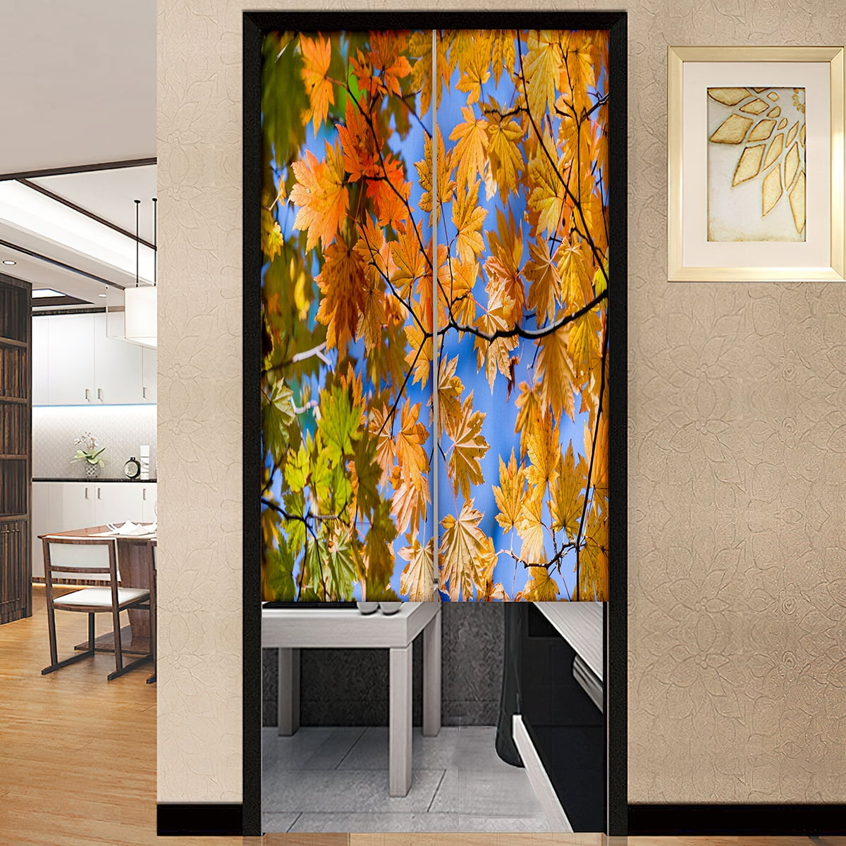 Autumn Road Trees Leaves Door Curtain Linen Kitchen Partition Drapes ...