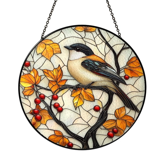 Autumn Robin Bird Suncatcher, Stained Glass Style Round Window Decor ...