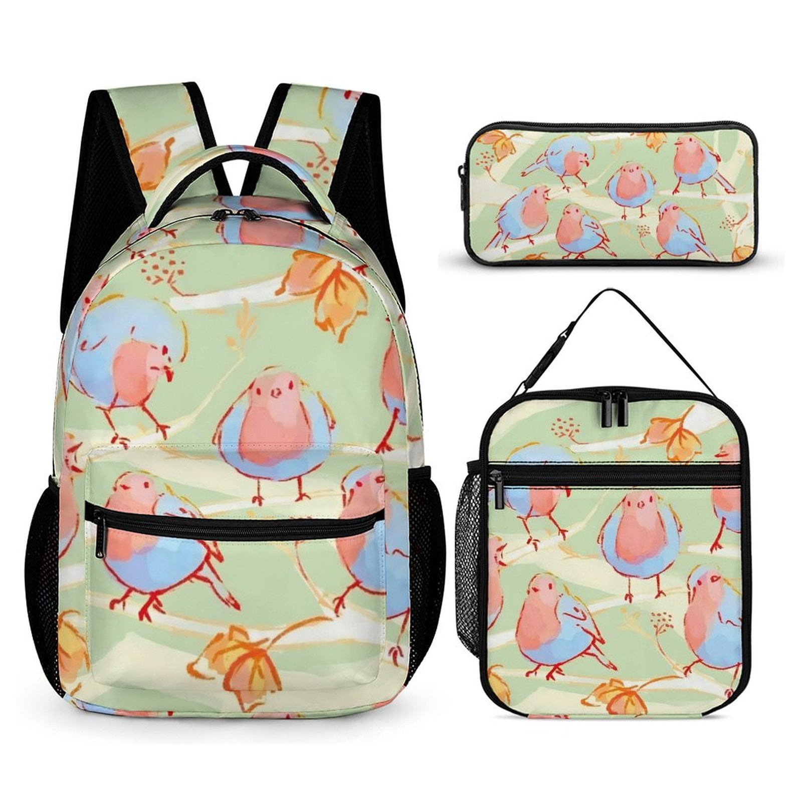 Autumn Robin Cute Colorful Painting 3 Piece Backpack Set Anime Casual ...