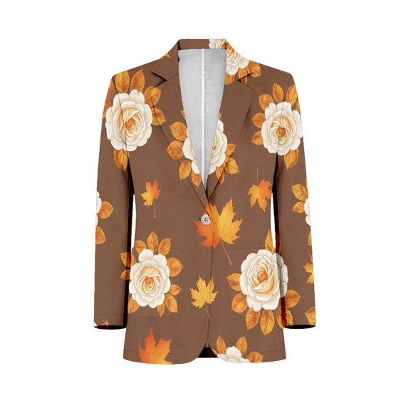 Autumn Rose Leaves Pattern Mens Suits Shawl Collar Slim Fit Suit Mens ...