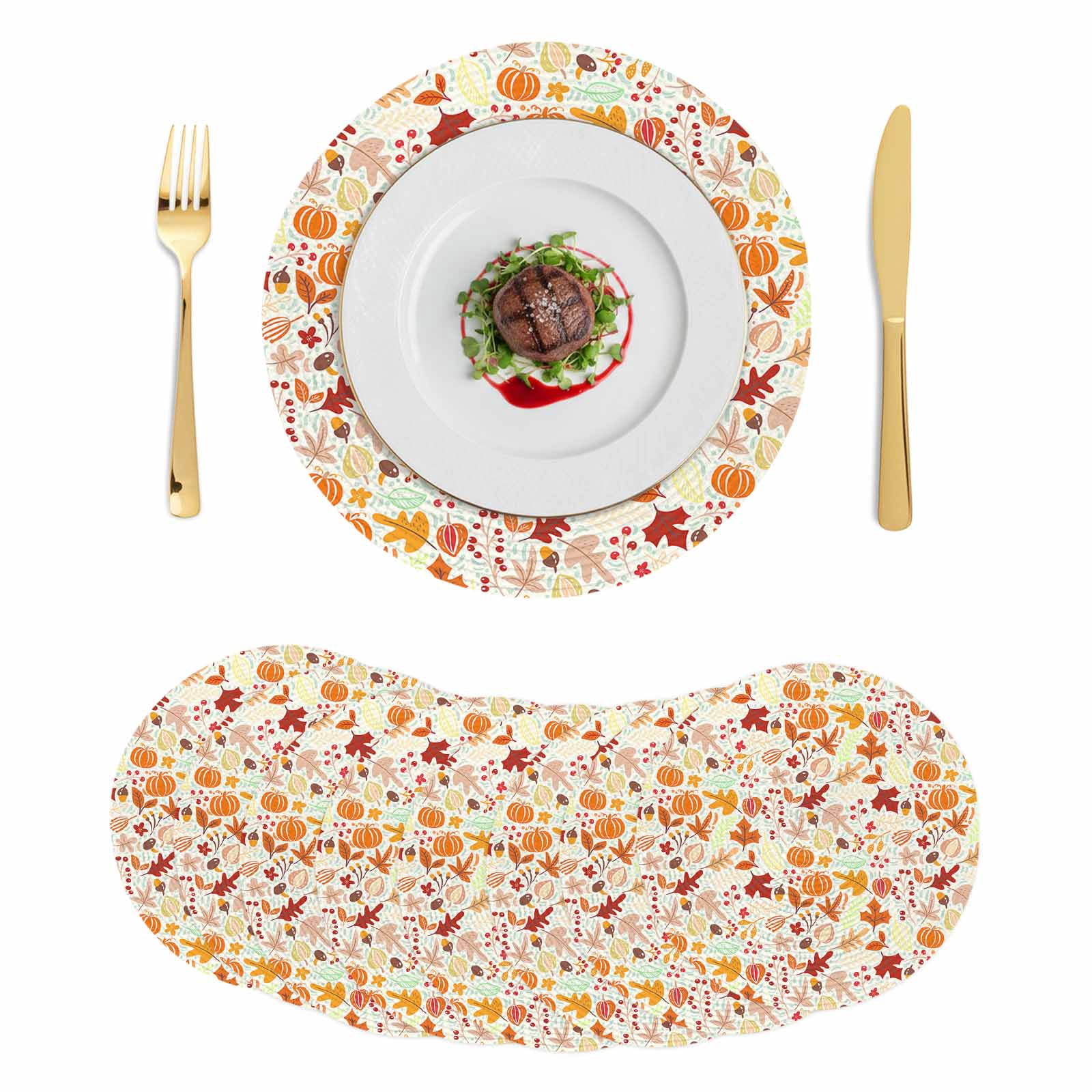 Autumn, Round 13 Inch Placemats Set of 8, Fall Pumpkins Maple Leaves ...