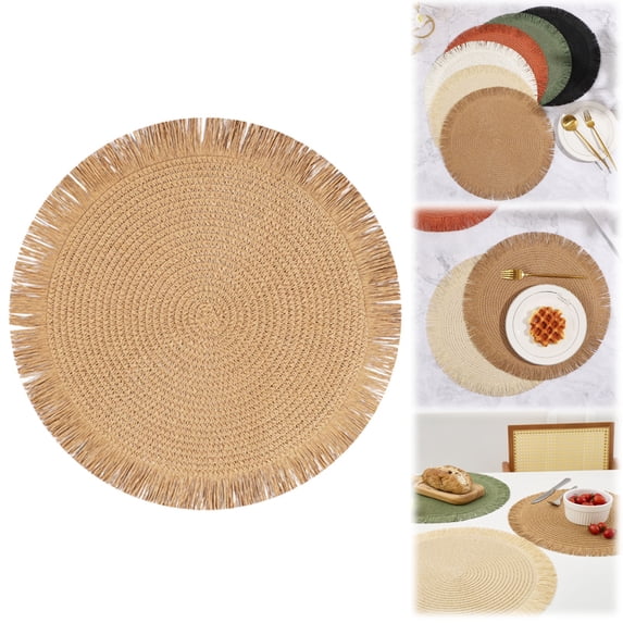 Autumn Round Woven Paper Placemat, Heat Resistant Lace Edge Mat for ...