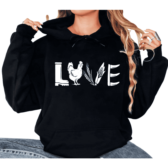 Autumn Rural Animal Chicken Graphic Sweatshirt Print Hoodie Black Snug ...