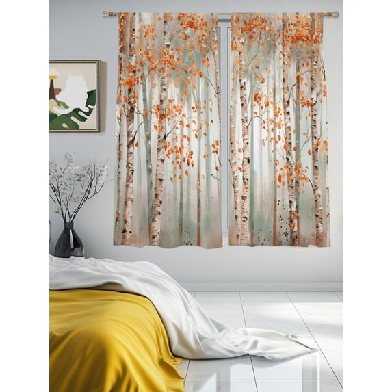 Autumn Rustic Orange Tree Chiffon Sheer Curtains 63 Inches Long Forest ...