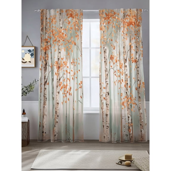 Autumn Rustic Orange Tree Chiffon Sheer Curtains 84 Inches Long Forest ...