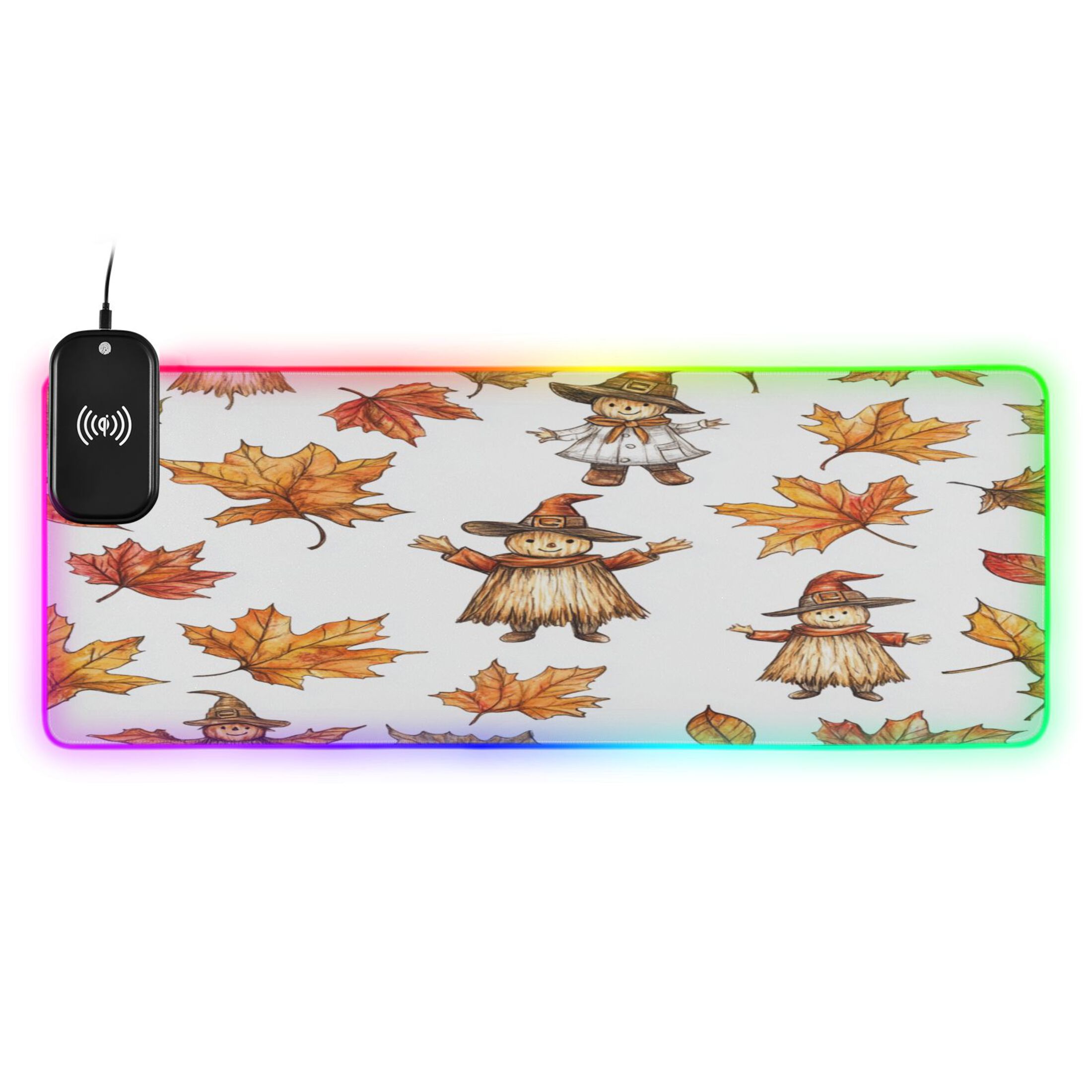 Autumn Scarecrow Large RGB Gaming Mouse Pad with Fast Wireless Charging ...