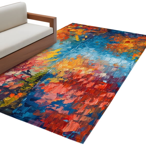 Autumn Scenery Area Rug 4x6 Washable Rug Non Slip Farmhouse Red Orange ...