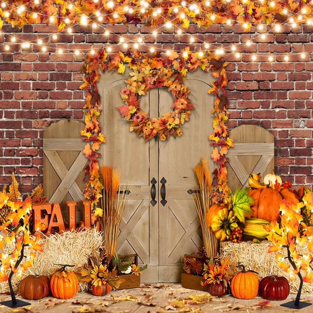 Autumn Scenery Backdrop Fall Forest Wood Board Farm Barn Haystack Maple ...