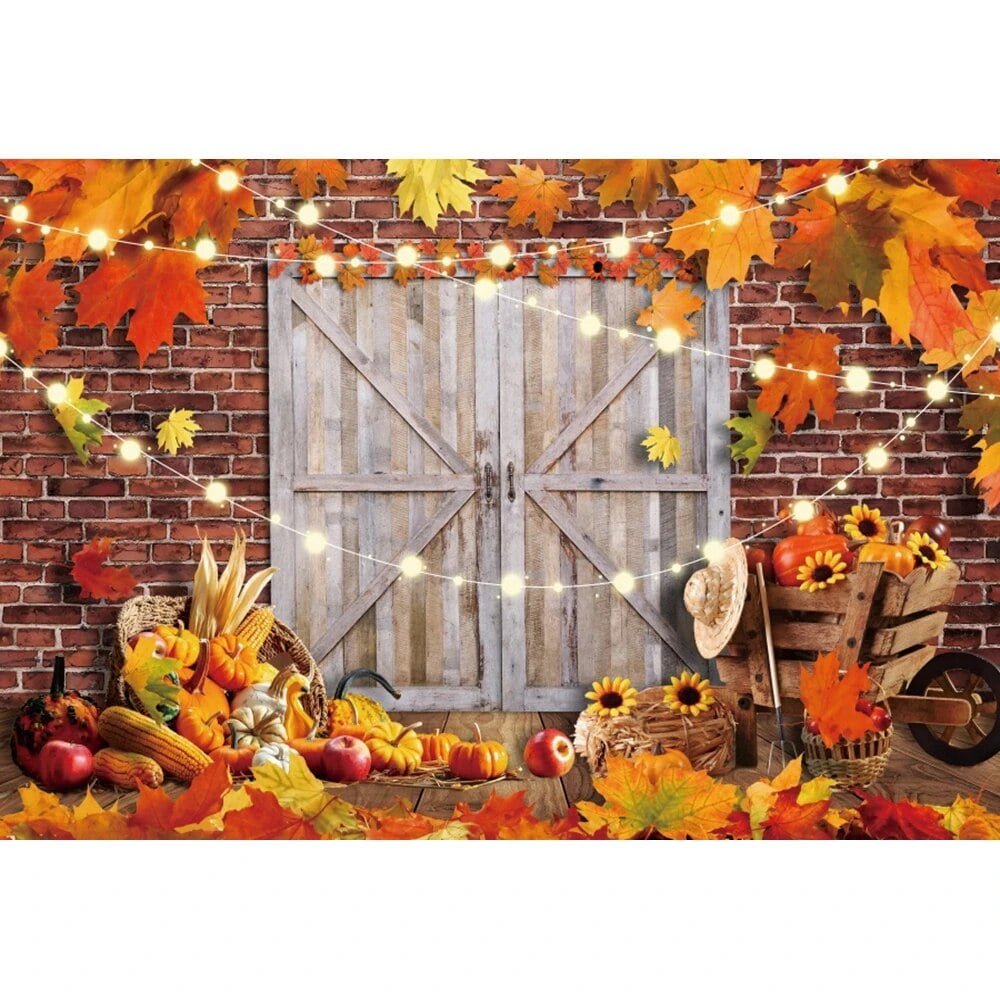 Autumn Scenery Backdrops Fall Window Farm Barn Haystack Pumpkin Maple ...